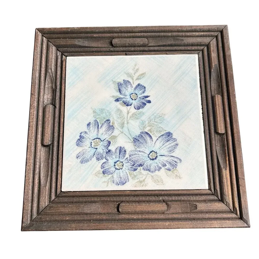 Unbranded | Kitchen | Vintage Floral Italian Tile Trivet With Wood ...